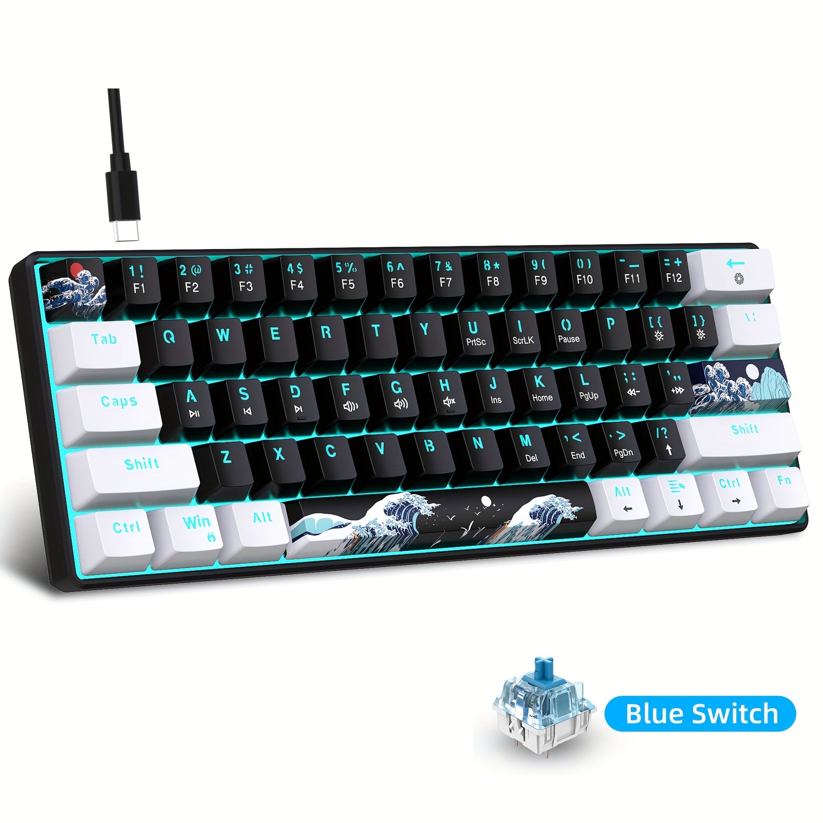 HXSJ 60% Mechanical Gaming Keyboard – Compact, Blue Switches, Backlit ...